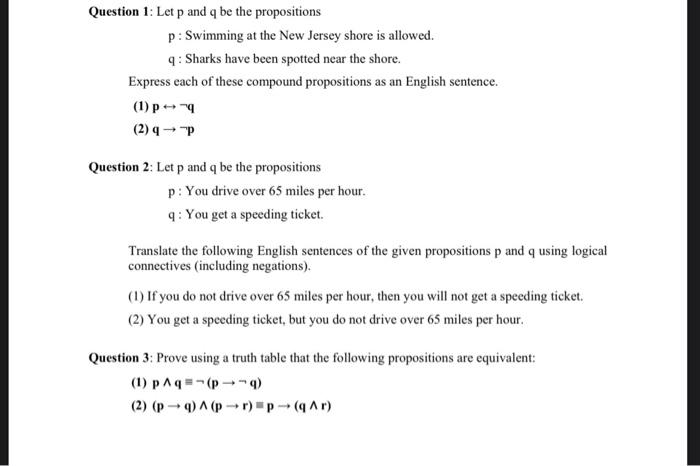Solved Question 1: Let p and q be the propositions p : | Chegg.com