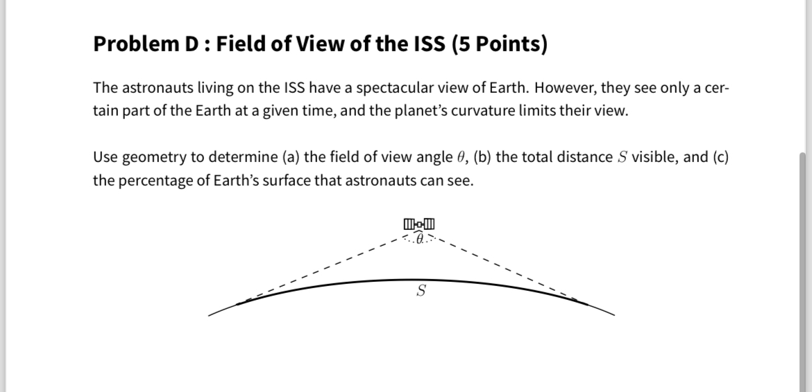Solved Problem D : Field of View of the ISS (5 ﻿Points)The | Chegg.com