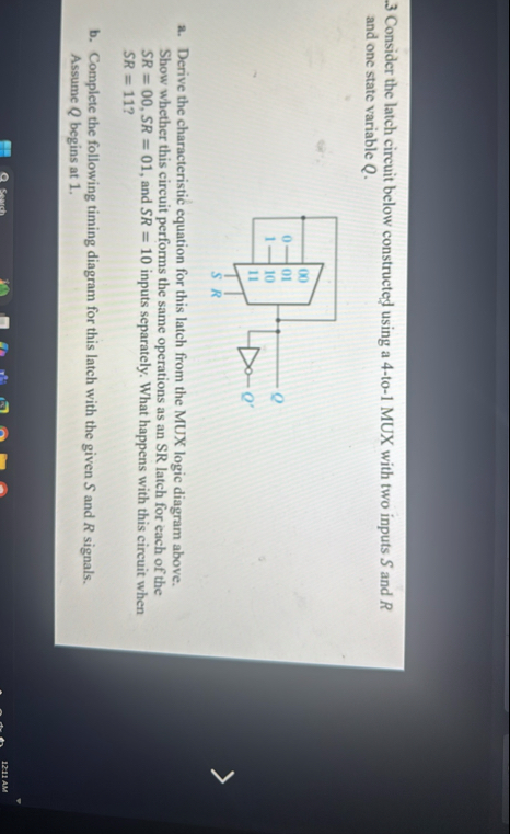3 ﻿Consider the latch circuit below constructed using | Chegg.com