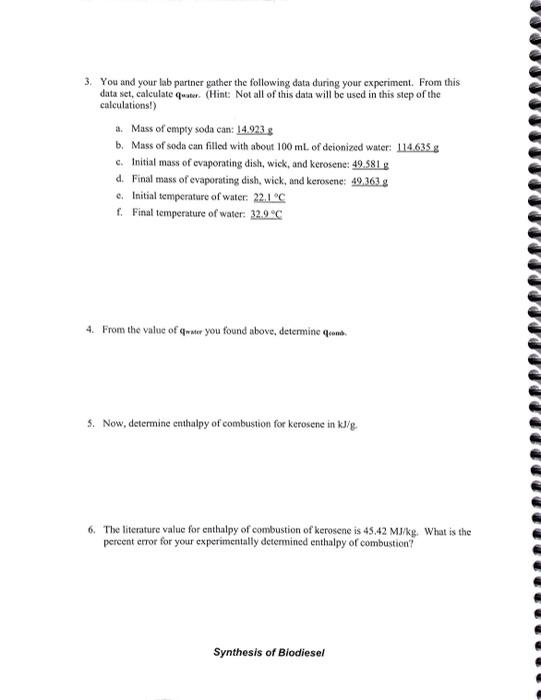 Solved Synthesis of Biodiesel: Pre-Lab Activity Complete the | Chegg.com