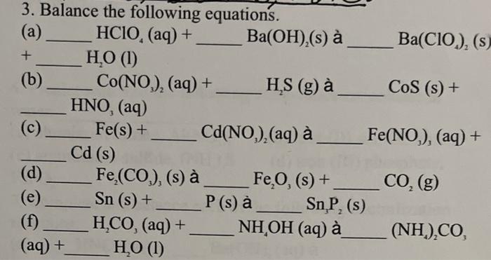 Solved 3. Balance the following equations. (a) | Chegg.com
