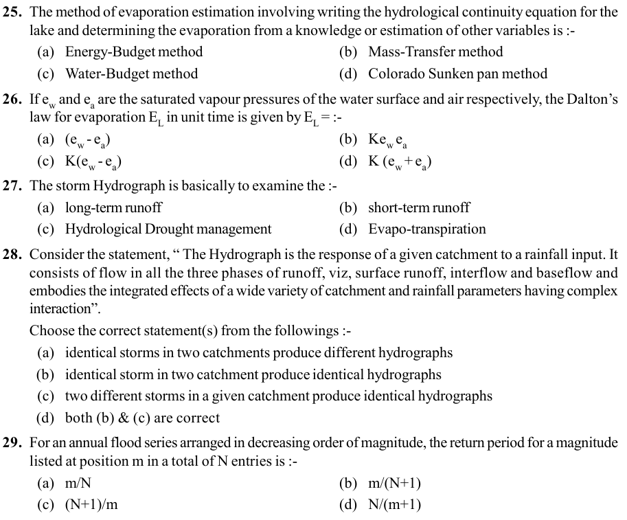 Solved 25. ﻿The method of evaporation estimation involving | Chegg.com