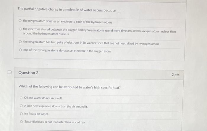 Solved The partial negative charge in a molecule of water | Chegg.com