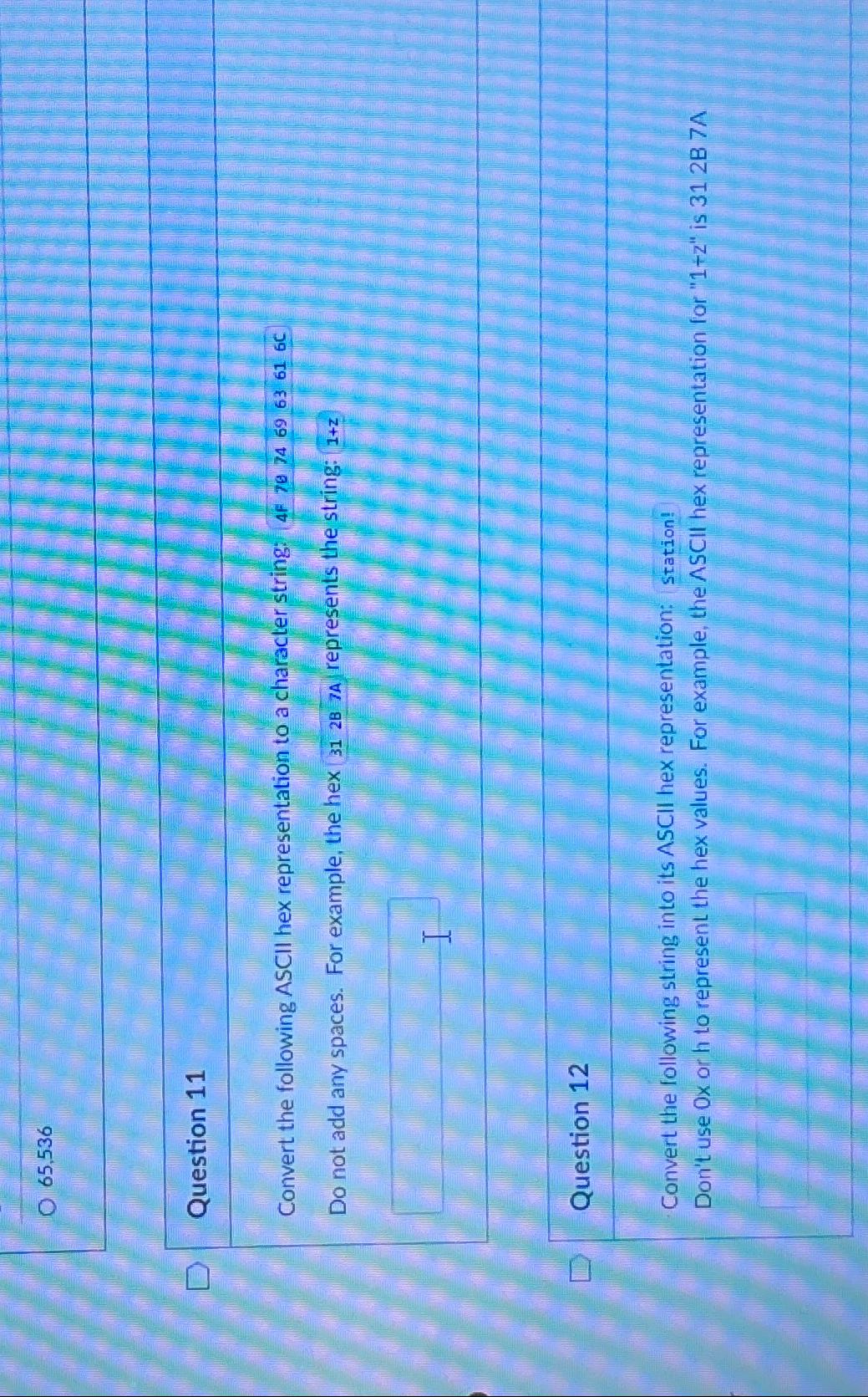 65,536Question 11Convert the following ASCII hex | Chegg.com
