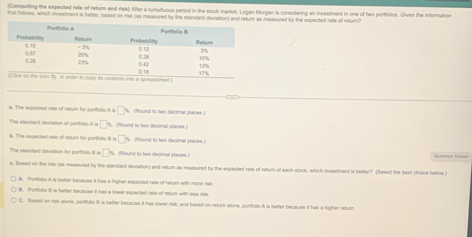 Solved (Computing the expected rate of return and risk) | Chegg.com