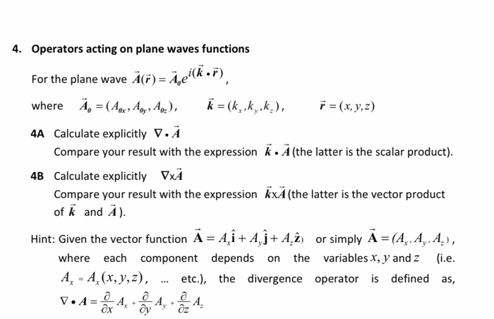 Solved 4. Operators acting on plane waves functions For the | Chegg.com