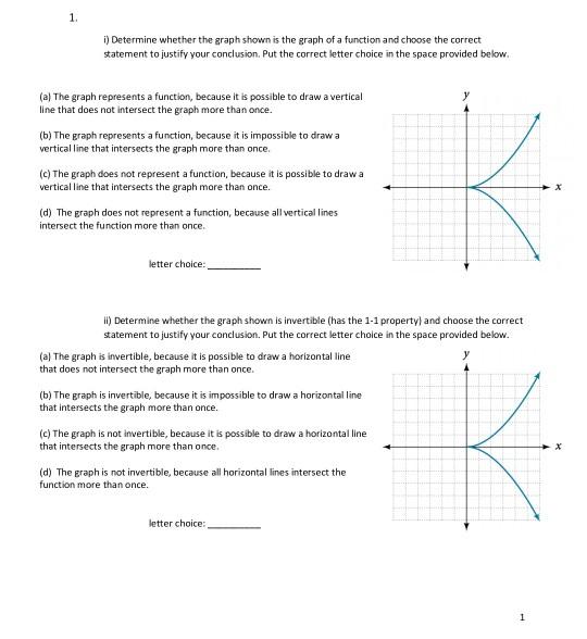 Solved 1 I Determine Whether The Graph Shown Is The Graph 