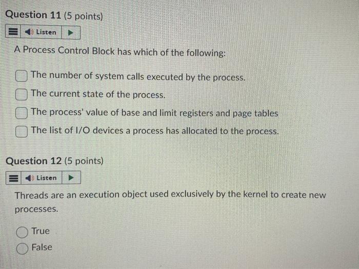 Solved A Process Control Block has which of the following: | Chegg.com