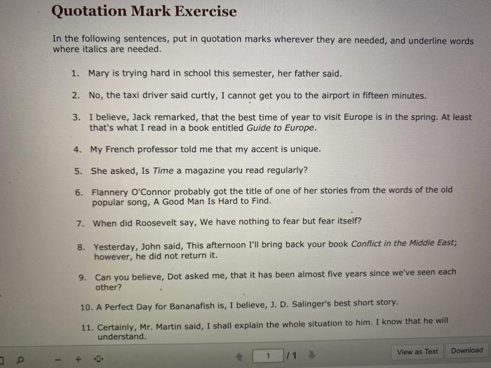 Solved Quotation Mark Exercise In the following sentences, | Chegg.com