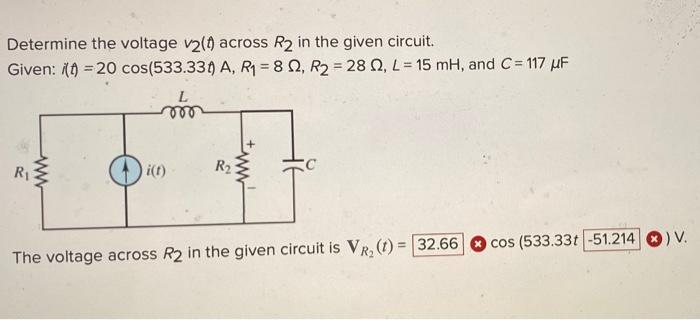 Solved Determine the voltage v2(t) across R2 in the given | Chegg.com