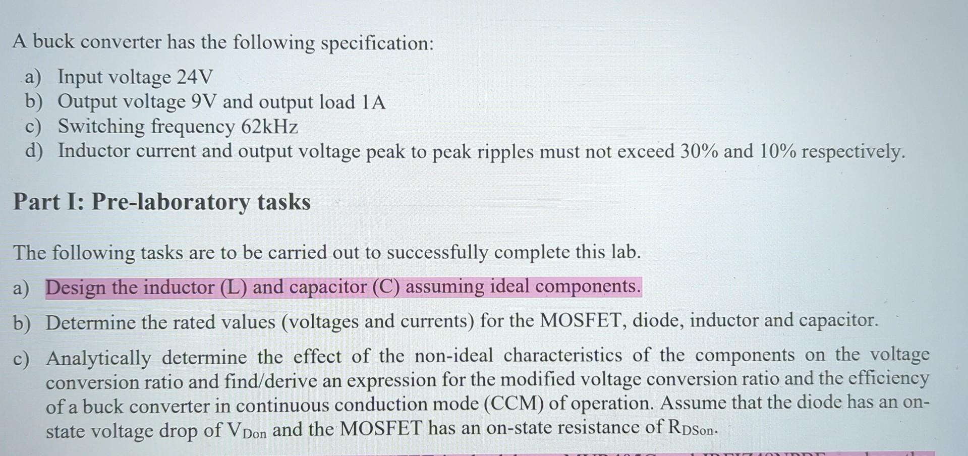 Solved A buck converter has the following specification: a) | Chegg.com