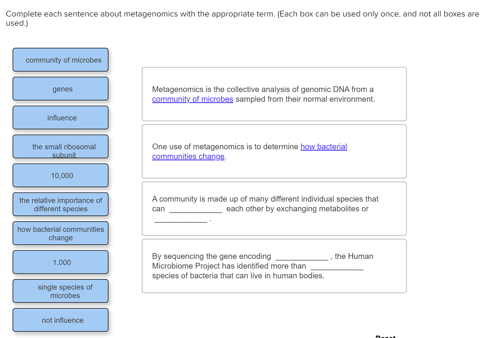 Solved Complete each sentence about metagenomics with the | Chegg.com
