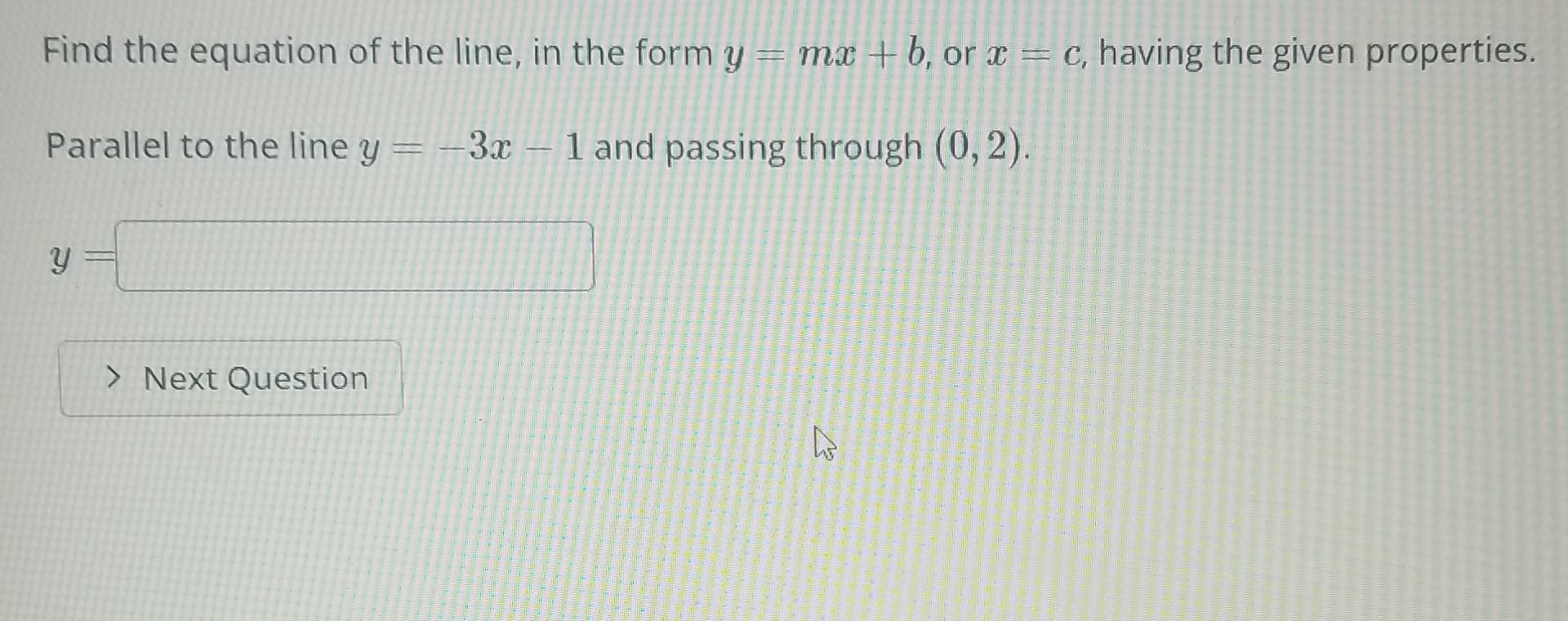 Solved Find the equation of the line, in the form y=mx+b, or | Chegg.com
