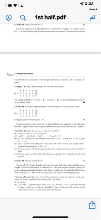 Basic concepts of linear codes As in (ii), (iii) is | Chegg.com