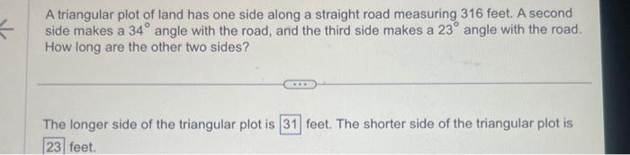 Solved A triangular plot of land has one side along with a | Chegg.com