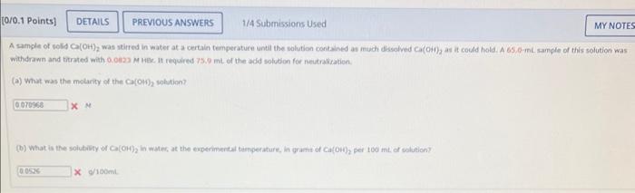 Solved A sample of colid Ca(OH) 2 was atired in water at a | Chegg.com