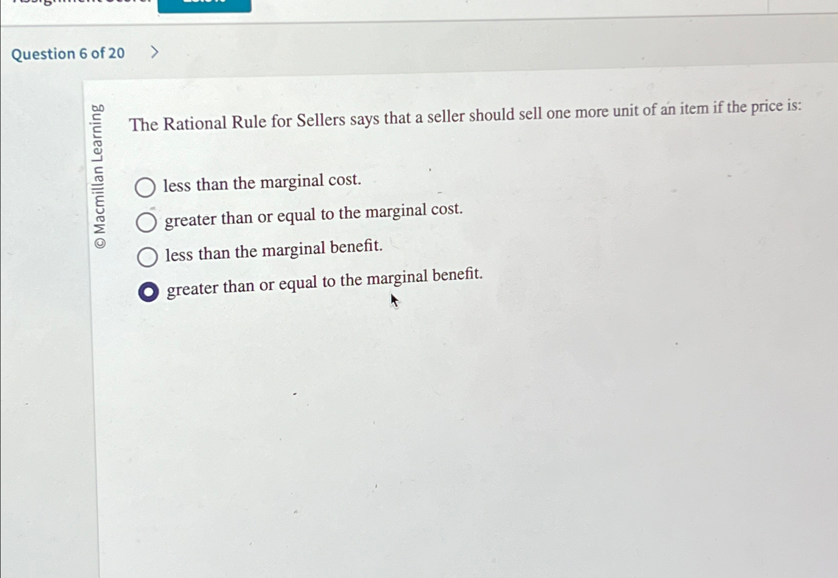 Solved Question 6 ﻿of 20The Rational Rule for Sellers says | Chegg.com