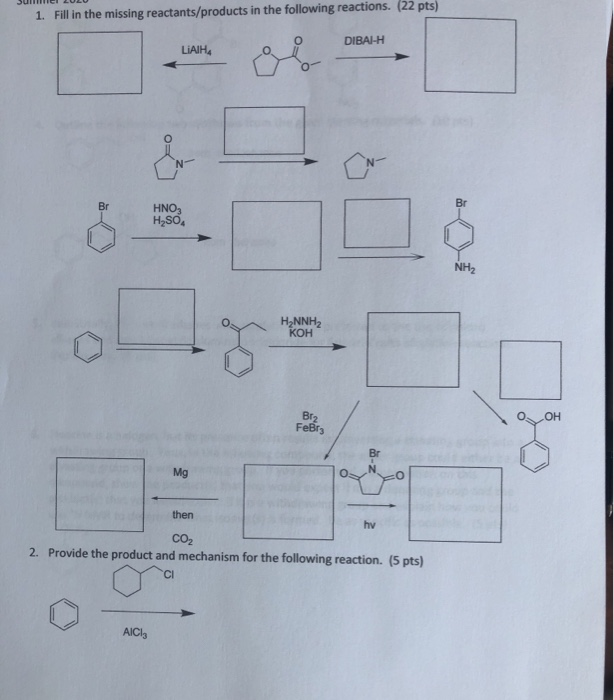 Solved 1. Fill in the missing reactants/products in the | Chegg.com