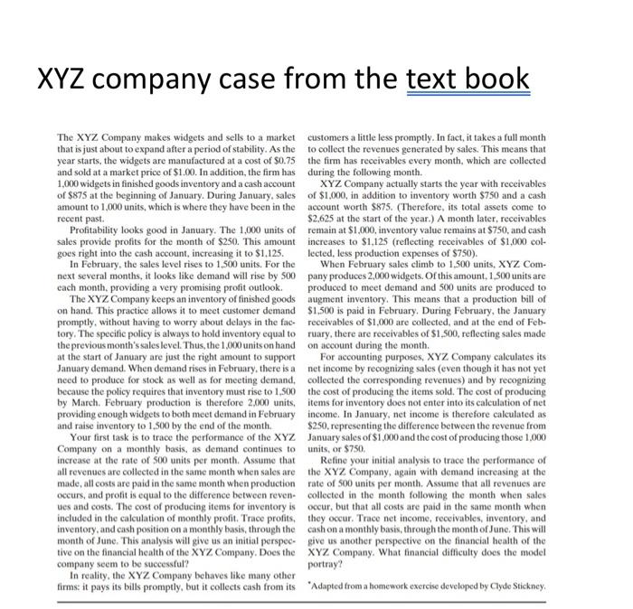 Solved 1. Refer to the XYZ Company case. From the | Chegg.com