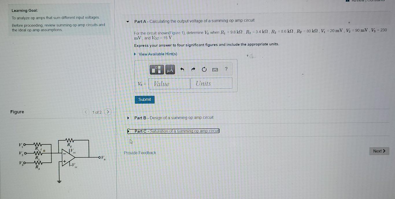 Solved Learning Goal: To analyze op amps that sum different | Chegg.com