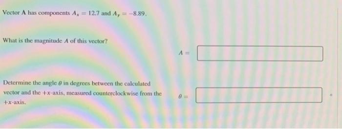 Solved Vector A has components Ax=12.7 and Ay=−8.89. What is | Chegg.com