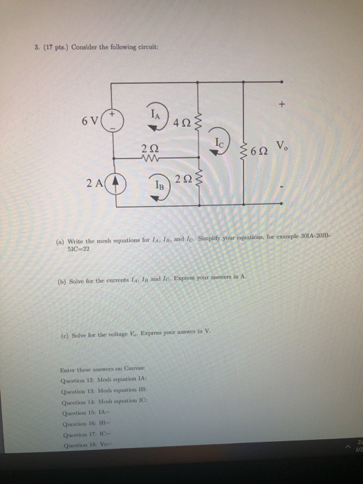 Solved 3. (17 pts. Consider the following circuit: 6v 4n} | Chegg.com