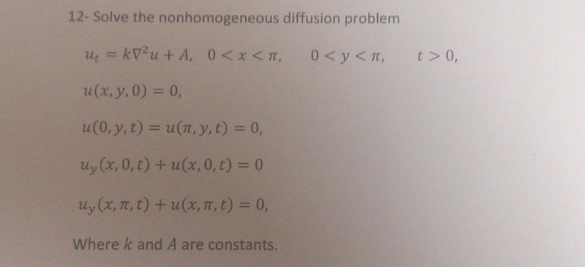 12- Solve the nonhomogeneous diffusion problem u = | Chegg.com