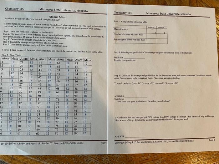 Solved Chemistry 100 Minnesota State University, Mankato | Chegg.com