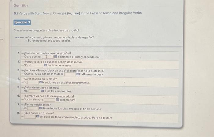 ( ces Gramática 5.1 Verbs with Stem Vowel Changes | Chegg.com