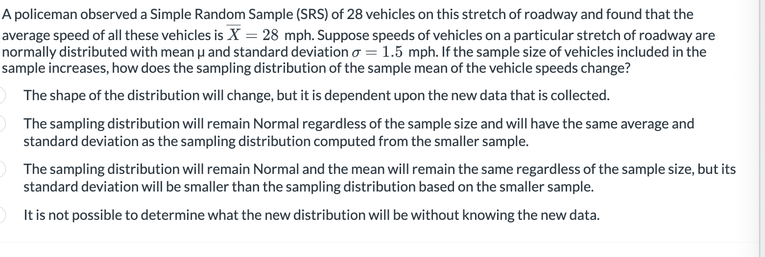 Solved A policeman observed a Simple Random Sample (SRS) ﻿of | Chegg.com