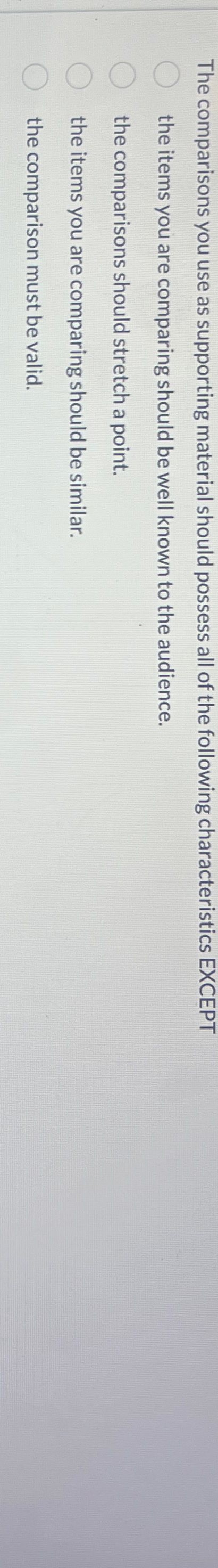 Solved The comparisons you use as supporting material should | Chegg.com