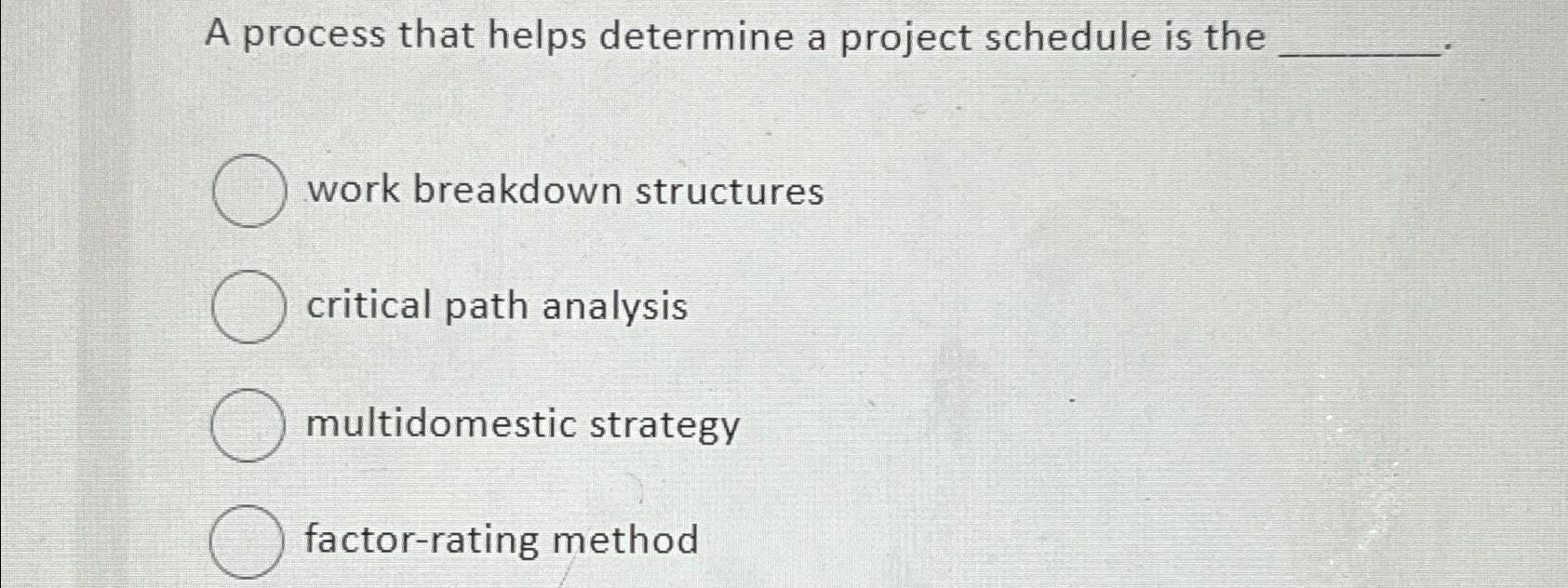Solved A process that helps determine a project schedule is | Chegg.com