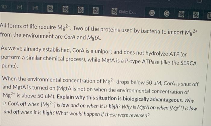 Solved M M Quiz: Ex... 3 All forms of life require Mg2+. Two | Chegg.com