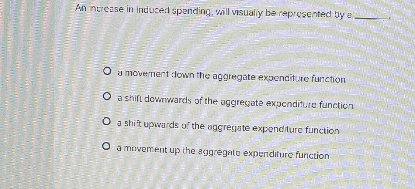 Solved An increase in induced spending, will visually be | Chegg.com