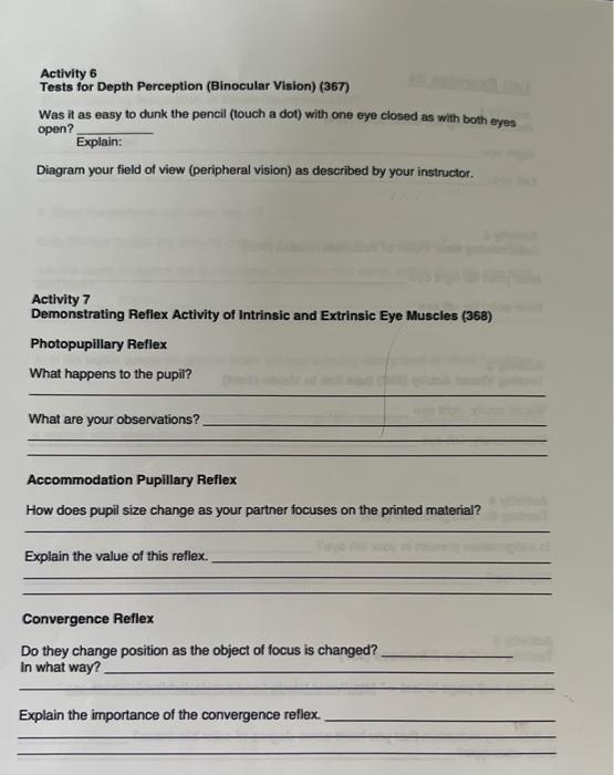 Solved Activity 6 Tests for Depth Perception (Binocular | Chegg.com