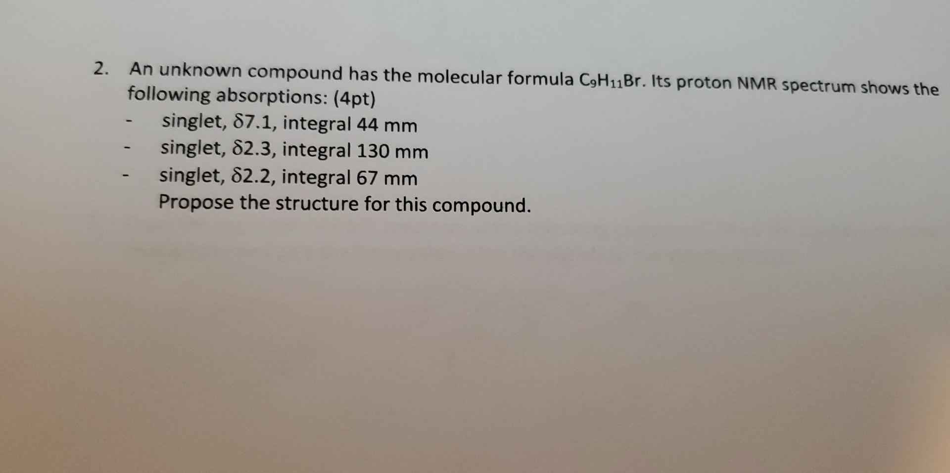 Solved 2. An unknown compound has the molecular formula | Chegg.com
