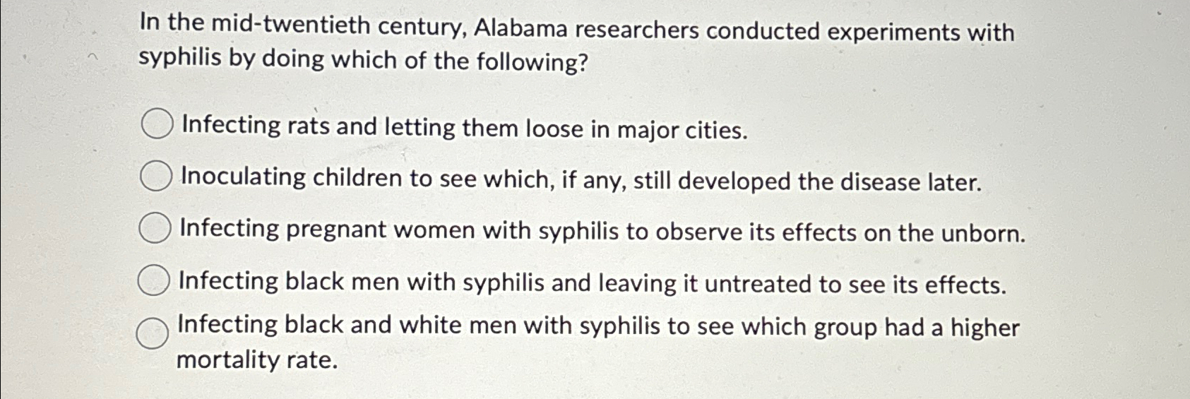 Solved In the mid-twentieth century, Alabama researchers | Chegg.com