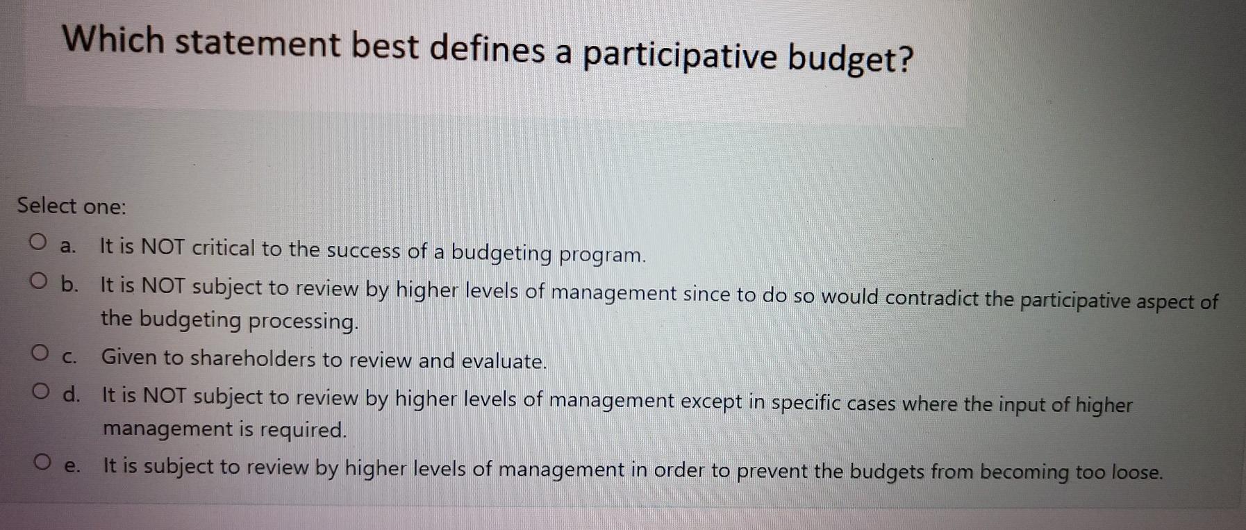 Solved Which statement best defines a continuous budget? | Chegg.com