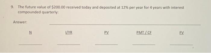 Solved 9. The future value of $200.00 received today and | Chegg.com