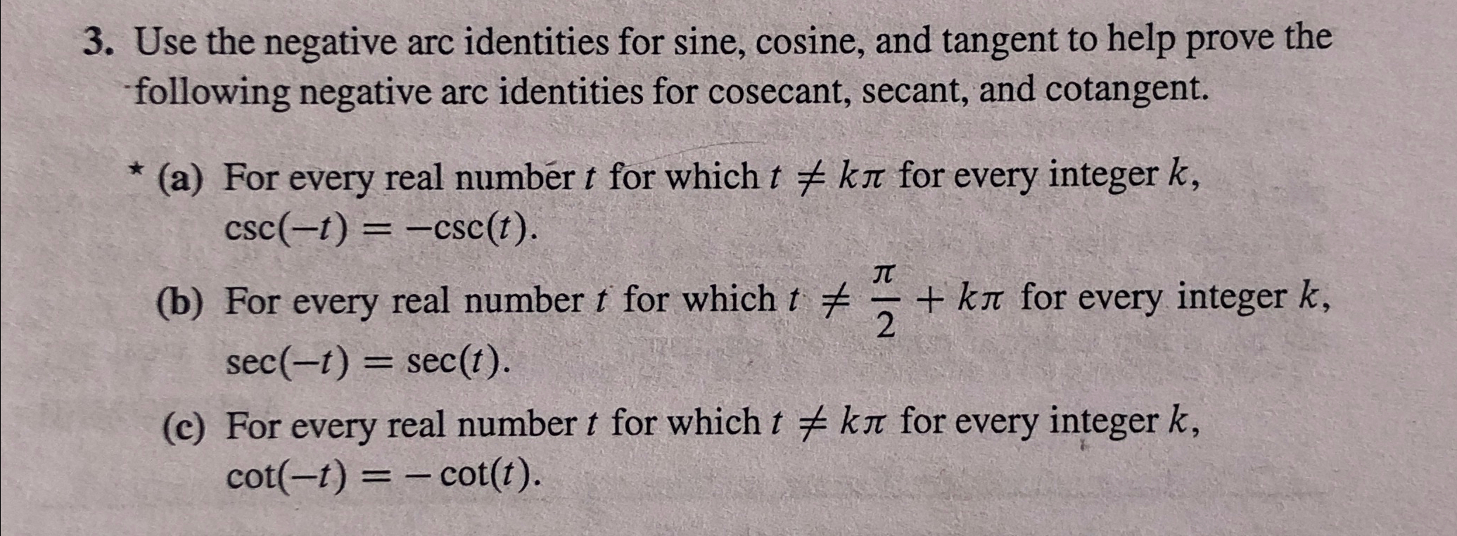 Solved Use the negative arc identities for sine, ﻿cosine, | Chegg.com