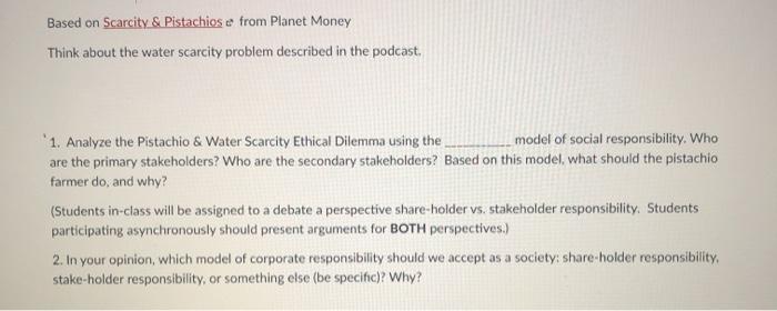 Solved Based on Scarcity & Pistachios e from Planet Money | Chegg.com