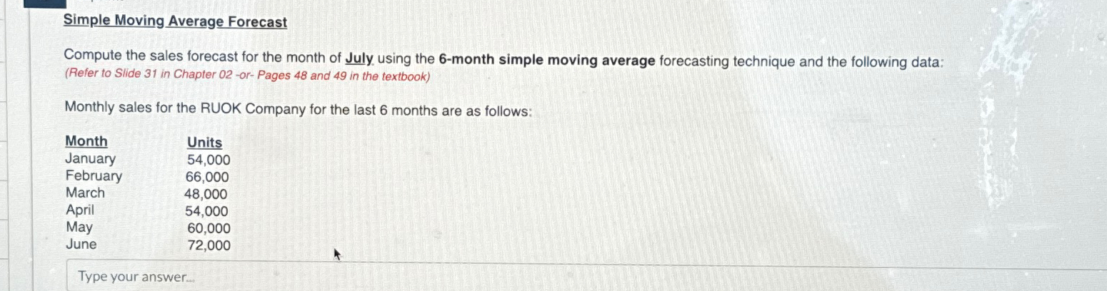 Solved Simple Moving Average ForecastCompute the sales | Chegg.com