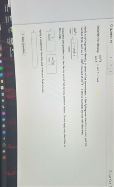 Solved Question 101 ﻿pt 01Establish the identity: | Chegg.com