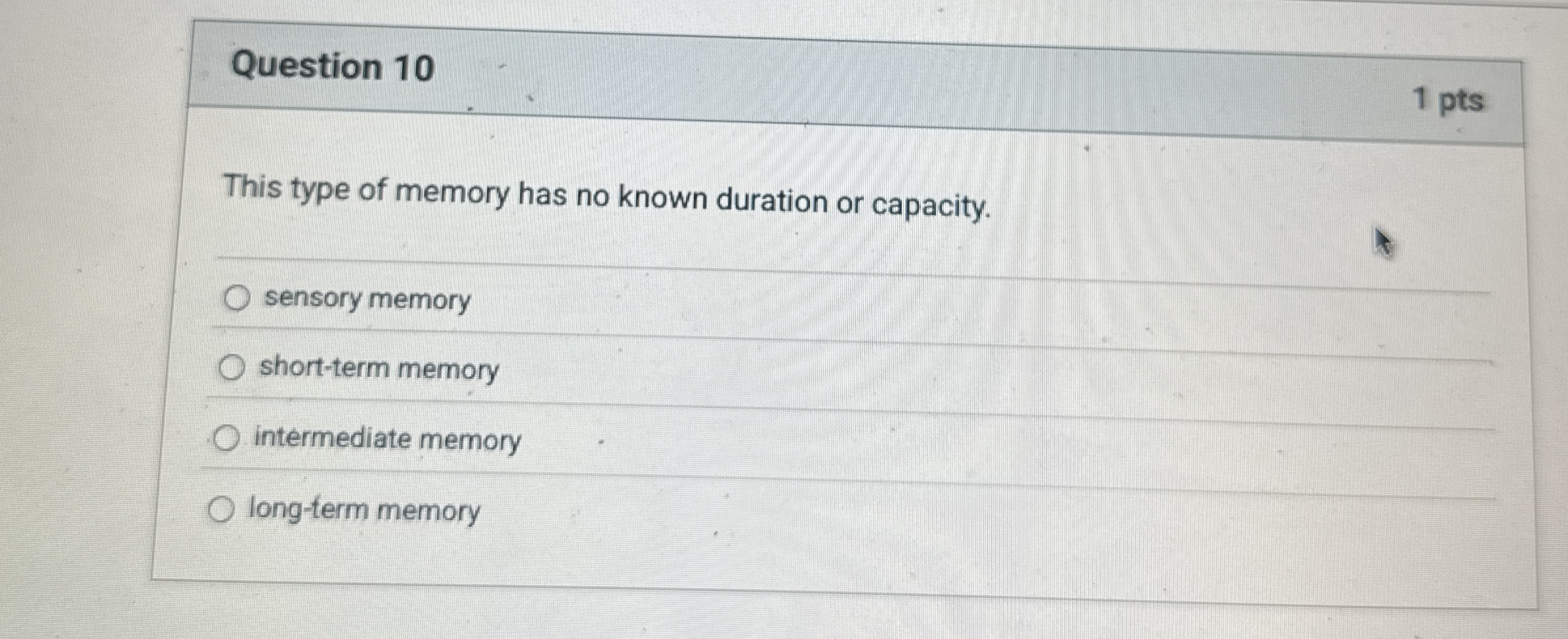Solved Question 101 ﻿ptsThis type of memory has no known | Chegg.com