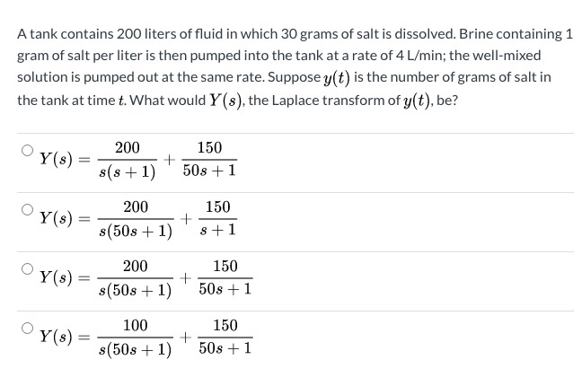 Solved A tank contains 200 liters of fluid in which 30 grams | Chegg.com
