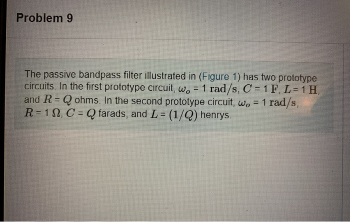 Solved Problem 9 The passive bandpass filter illustrated in | Chegg.com