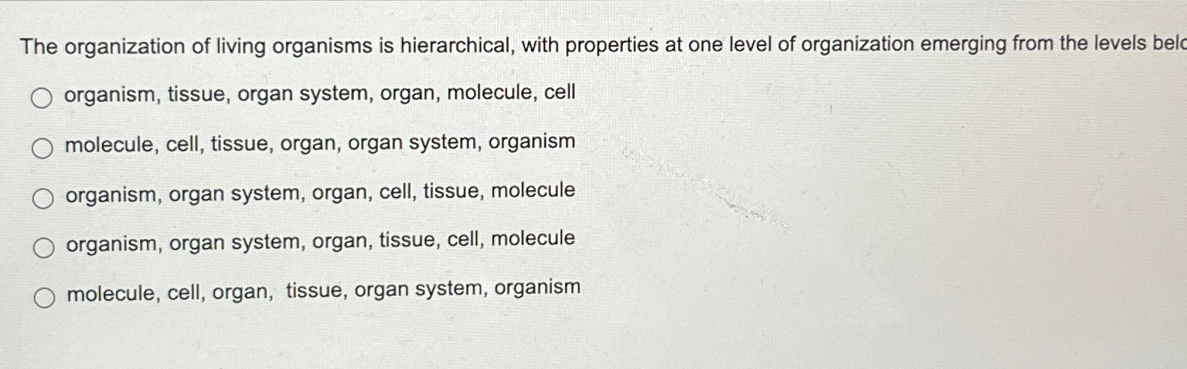 The organization of living organisms is hierarchical, | Chegg.com