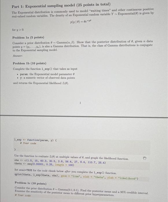 Solved Part 1: Exponential sampling model (25 points in | Chegg.com
