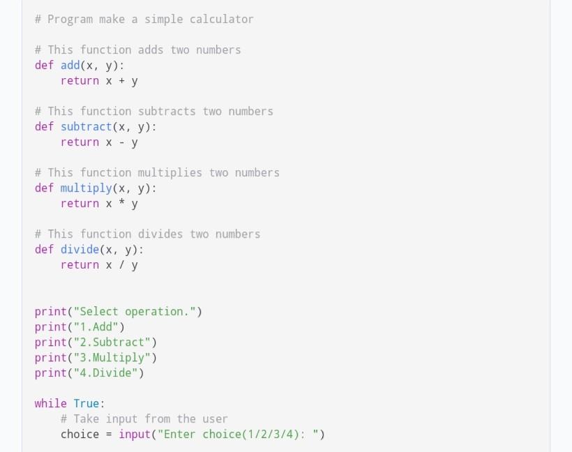 Solved # Program make a simple calculator # This function | Chegg.com