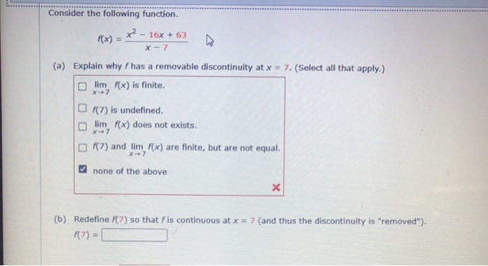 Solved Consider the following function. x2 - 16x + 63 f(x) x | Chegg.com
